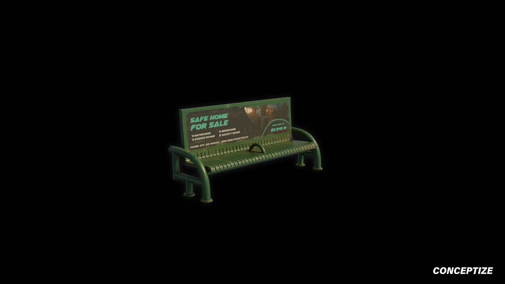 Retro cyberpunk Los Angeles LA bench 3D model futuristic street prop ...